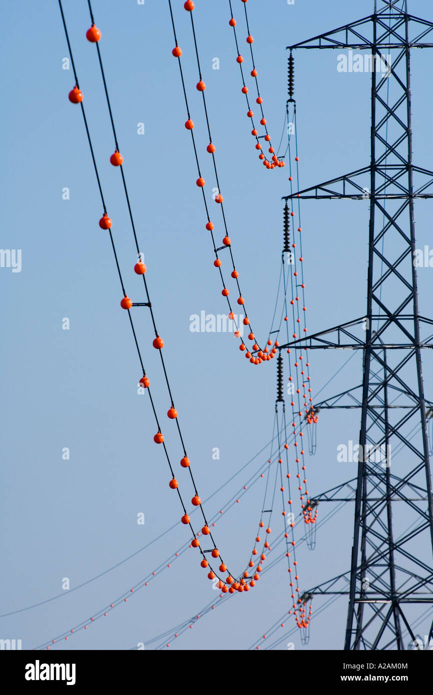 Electricity pylons near Barton lock on the River Nene Stock Photo - Alamy