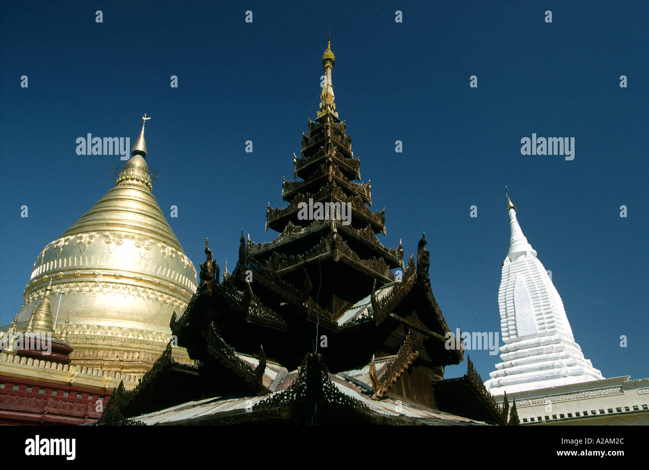 Myanmar Pagan Bagan Shwezigon Pagoda pinnacles Stock Photo - Alamy