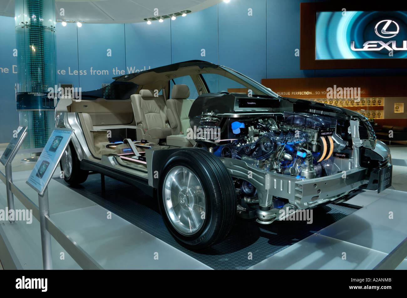Cutaway of the 2006 Lexus RX 400h hybrid sport utility vehicle at the ...