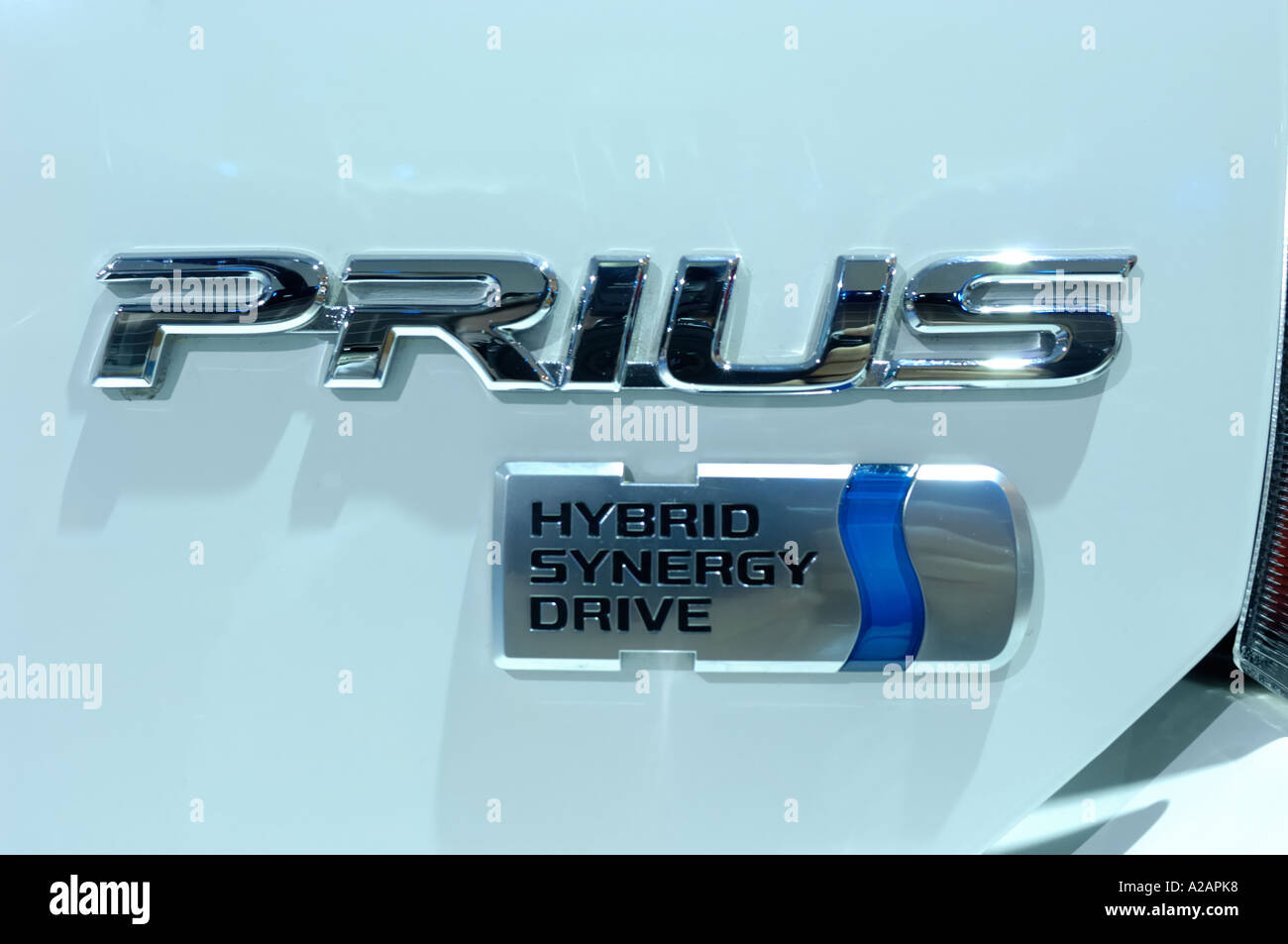 Prius Hybrid Synergy Drive badges on the rear of a 2006 Toyota Prius ...