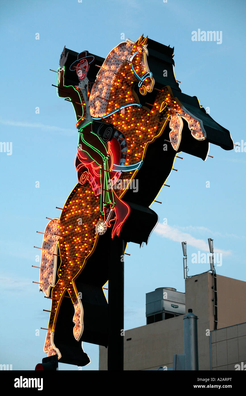 neon bucking bronco, fremont street, las vegas, nevada Stock Photo - Alamy