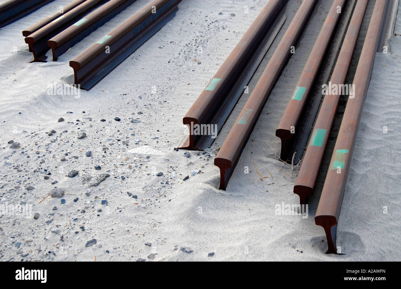 Railway tracks in the sand, Amtrak Station, North Palm Springs Stock ...