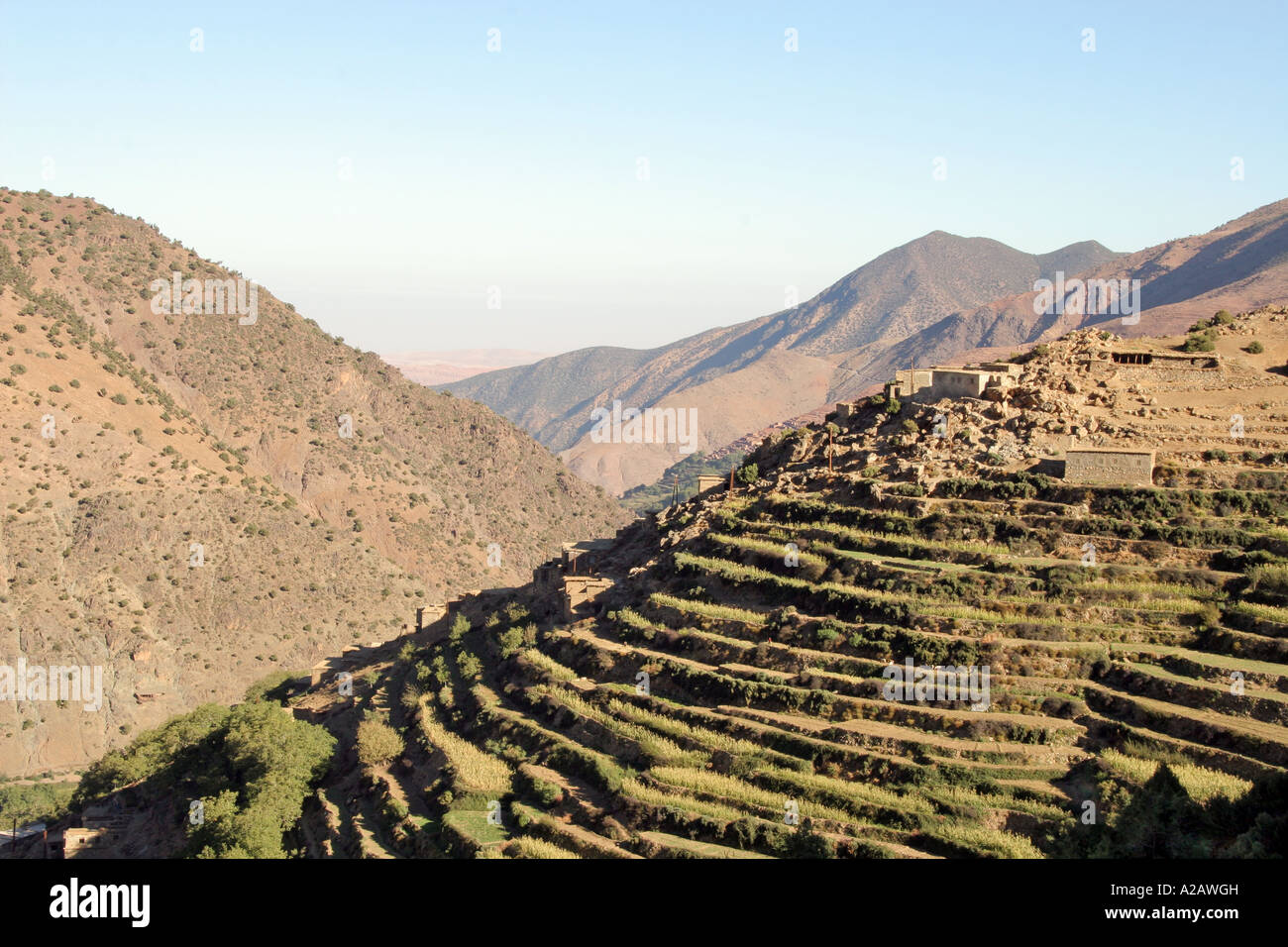 Berber village showing farming areas Atlas mountains Morocco Stock ...