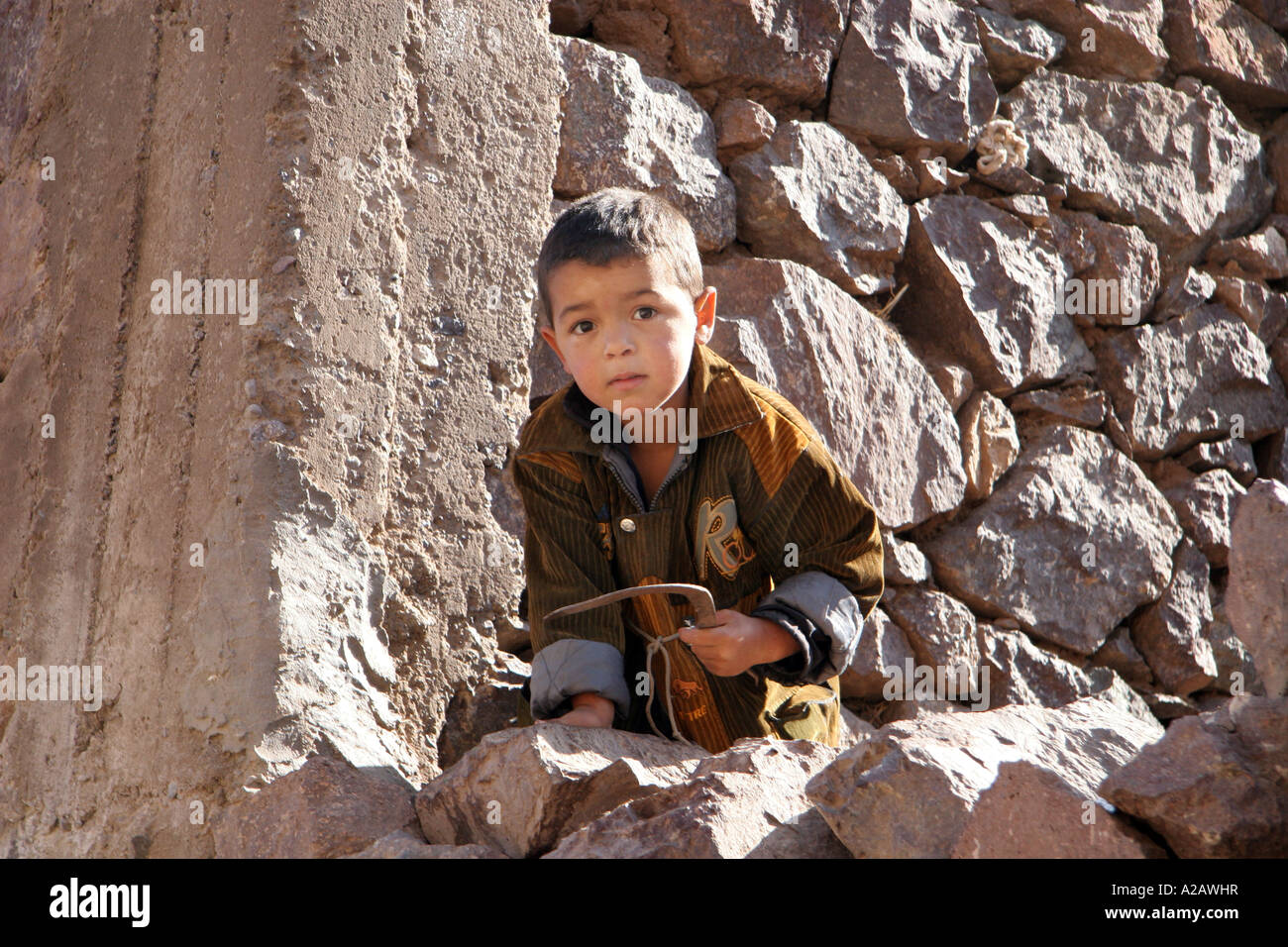 Young boy, Berber village, Aremd Village,Atlas mountains ,Morocco Stock ...