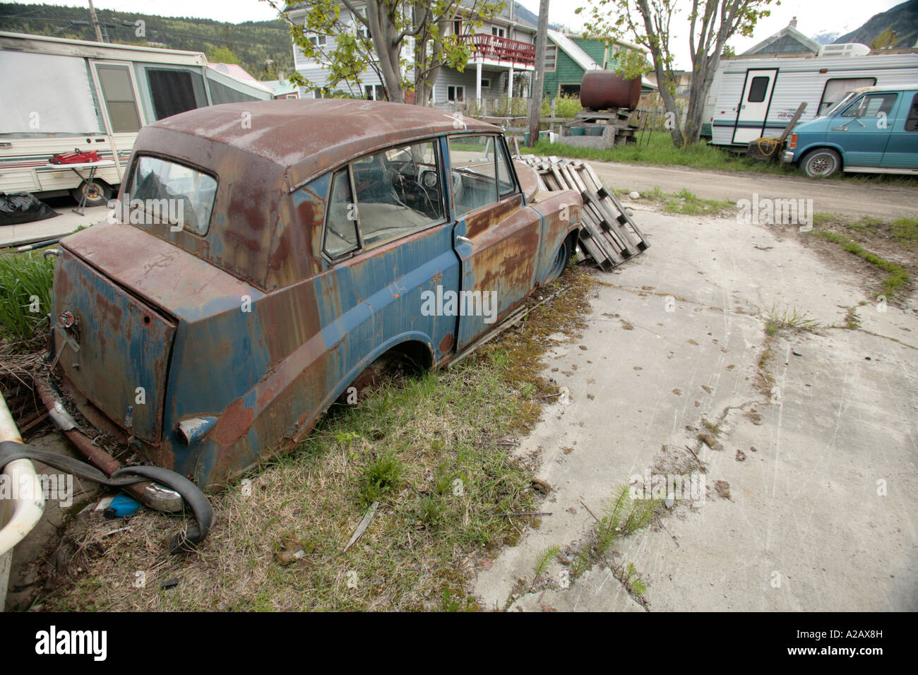 british triumph motor car rotting in Alaska Stock Photo - Alamy
