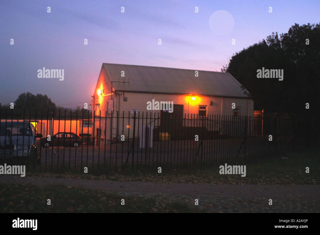 Commercial Building With Security & Safety Lights Switched On, As ...