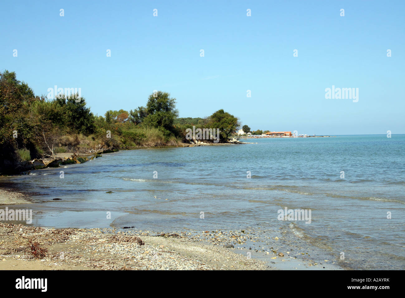 THE BEACH AT RODA. NORTH CORFU. GREEK IONIAN ISLAND. EUROPE Stock Photo ...