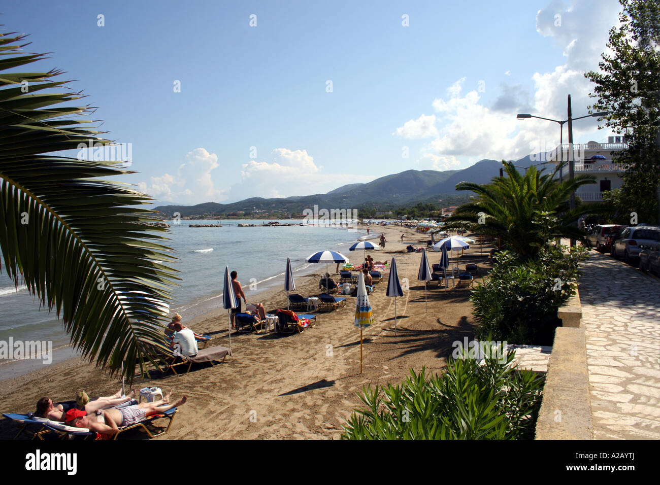 THE BEACH AT RODA. NORTH CORFU. GREEK IONIAN ISLAND. EUROPE Stock Photo ...