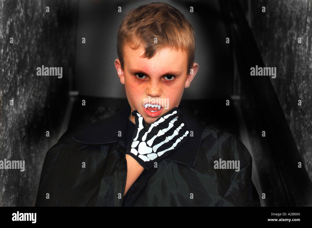 AYoung Boy Dressed Up As A Vampire,As Part Of The Halloween Tradition ...