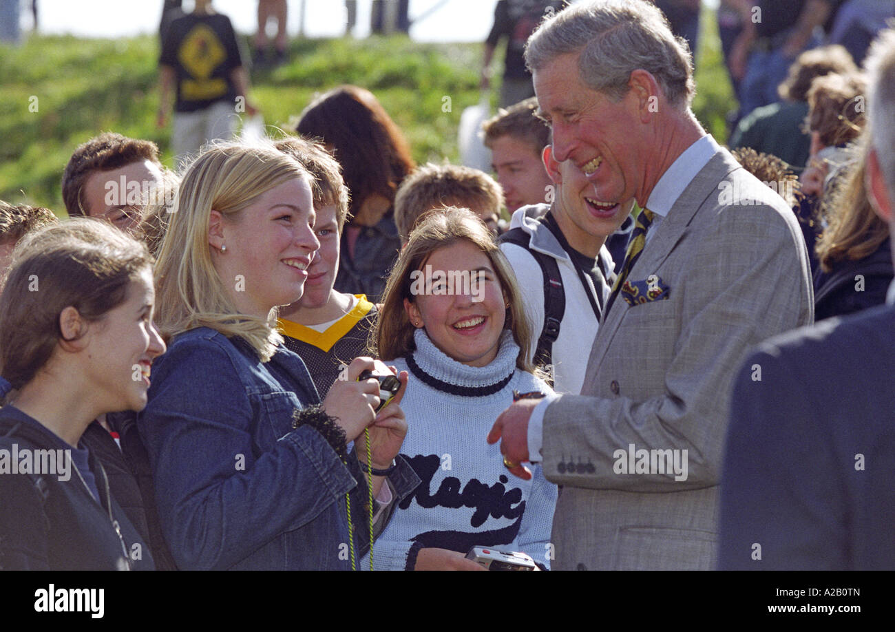 His royal highness prince Charles talking to schoolchildren Lulworth ...