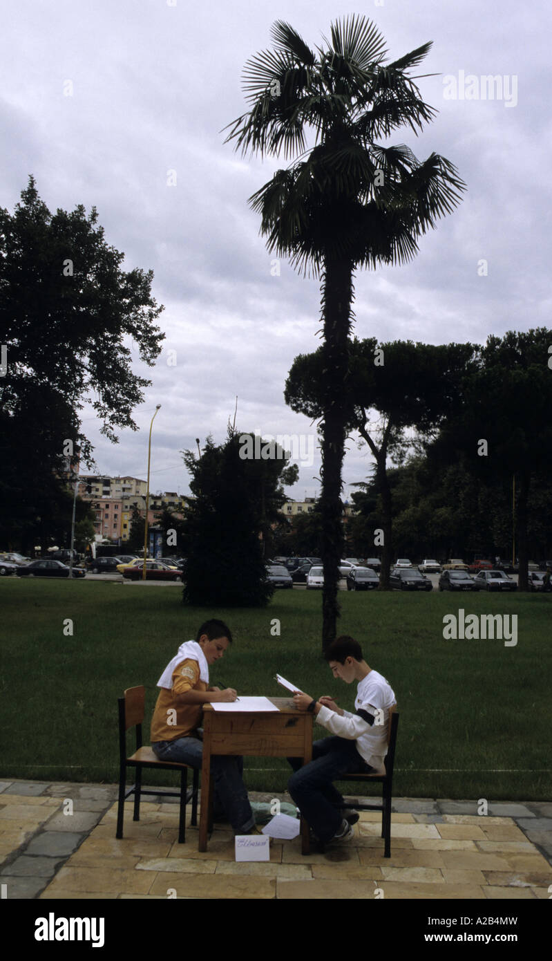 Outdoor class in Tirana school Albania Stock Photo - Alamy