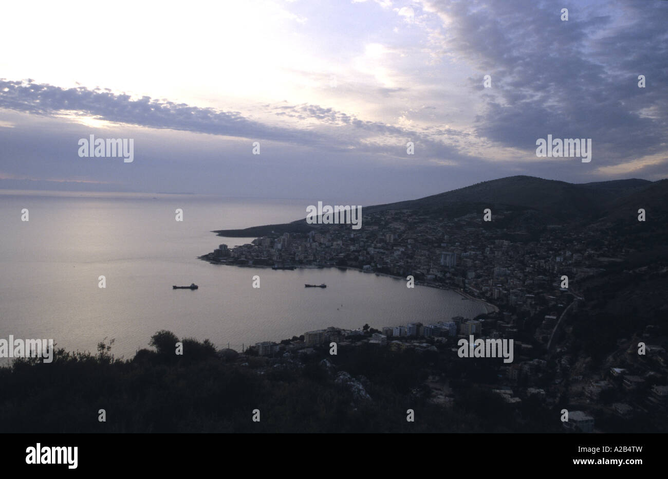 View of Corfu and the Ionian coast of Albania at Sarande southern ...
