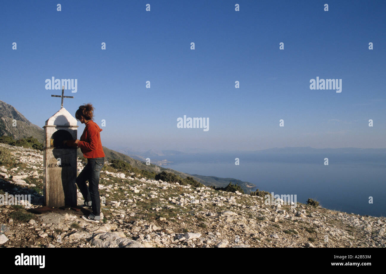 Shrine on the roadside at the Llogaraja Pass above the Ionian sea ...
