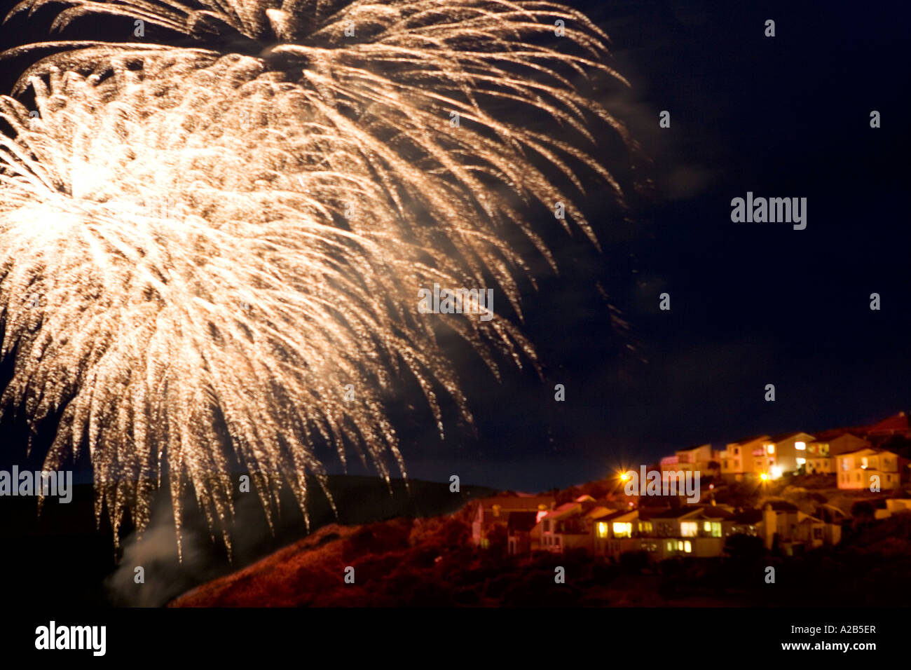 Firework celebration over Polruan Cornwall during Fowey Regatta week ...