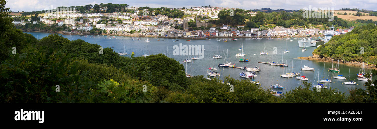Panorama panoramic view across the River Fowey Estuary Cornwall England ...