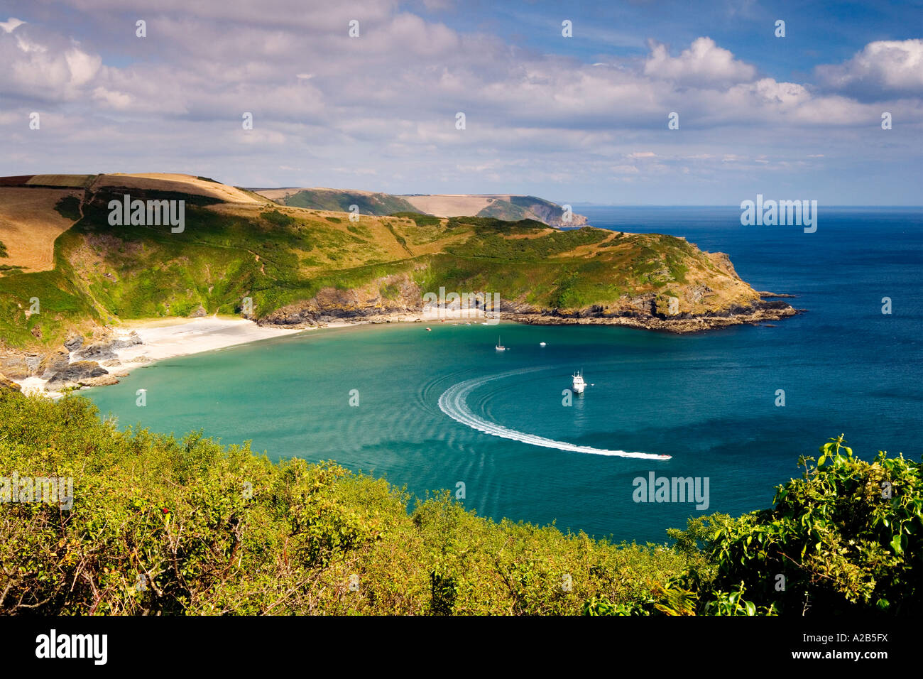 Sunny View of Lantic Bay and Pencarrow Head South Cornwall England UK ...