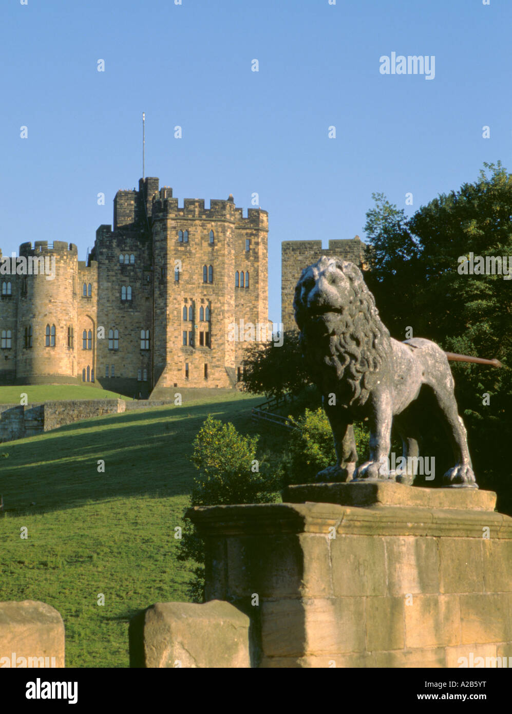 The "Percy Lion" on "Lion Bridge", with Alnwick Castle beyond, Alnwick ...