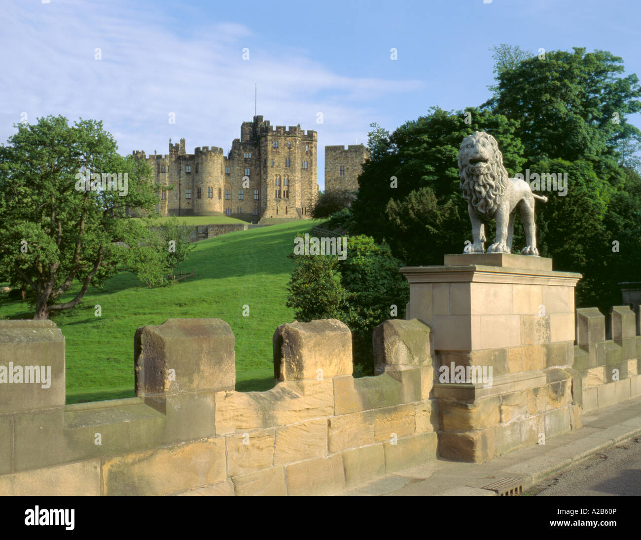 Alnwick castle from Lion Bridge, Alnwick, Northumberland, England, UK ...