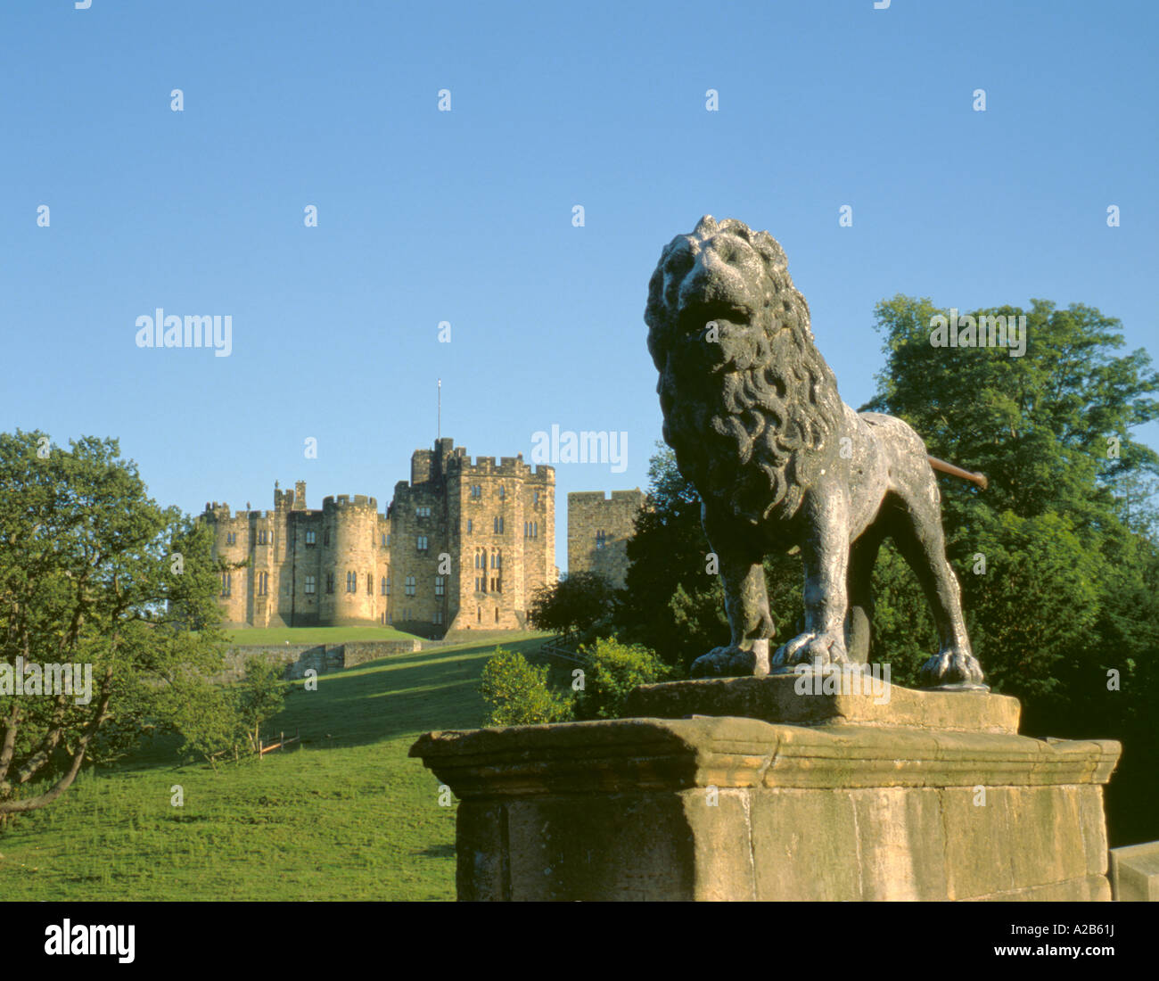 Alnwick castle from Lion Bridge, Alnwick, Northumberland, England, UK ...
