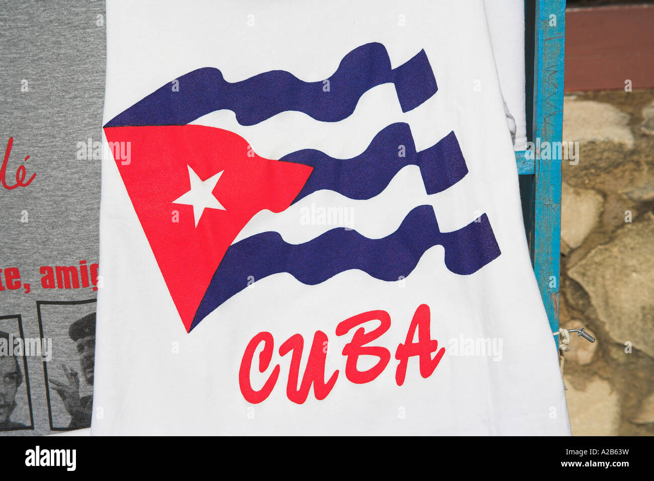 Cuban flag printed on a T-shirt in the Craft Market, Guardalavaca ...