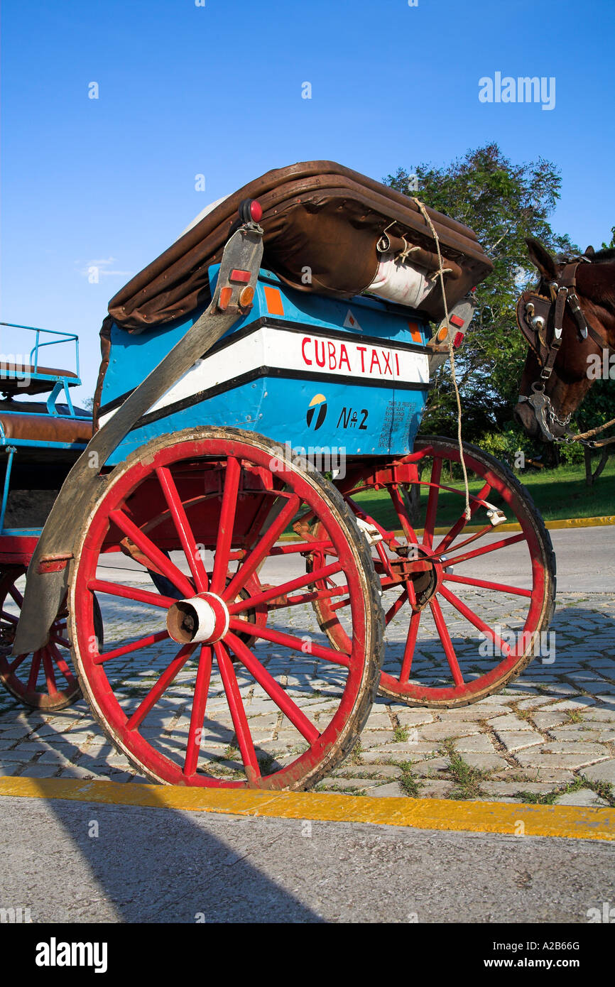 Horse drawn open top carriage, a Cuban taxi, Guardalavaca, Holguin ...