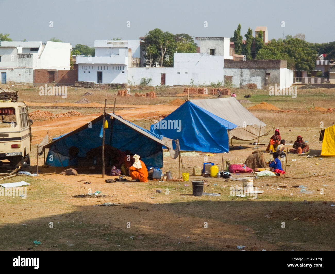 Campsite with makeshift tented homes with poor underclass people ...