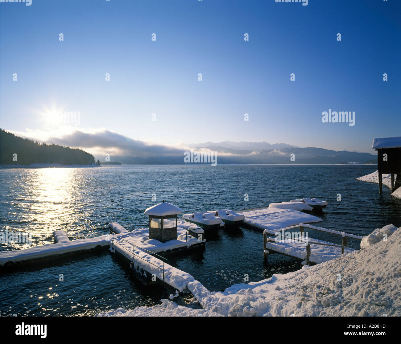 Winter morning at Walchensee lake Bavaria Germany Stock Photo - Alamy