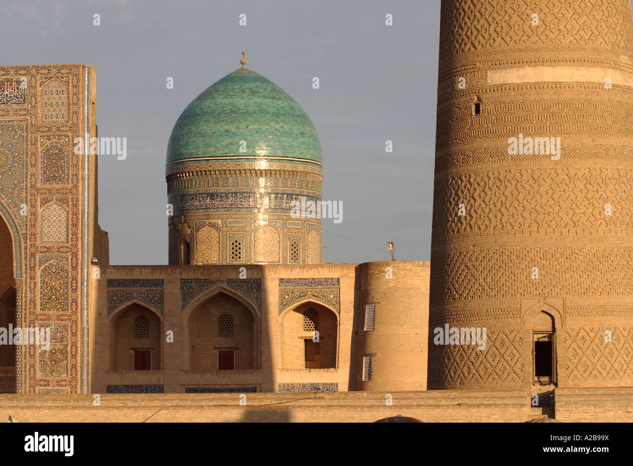 Mir-i-Arab madrasa in Bukhara and the Kalon minaret, Uzbekistan Stock Photo - Alamy