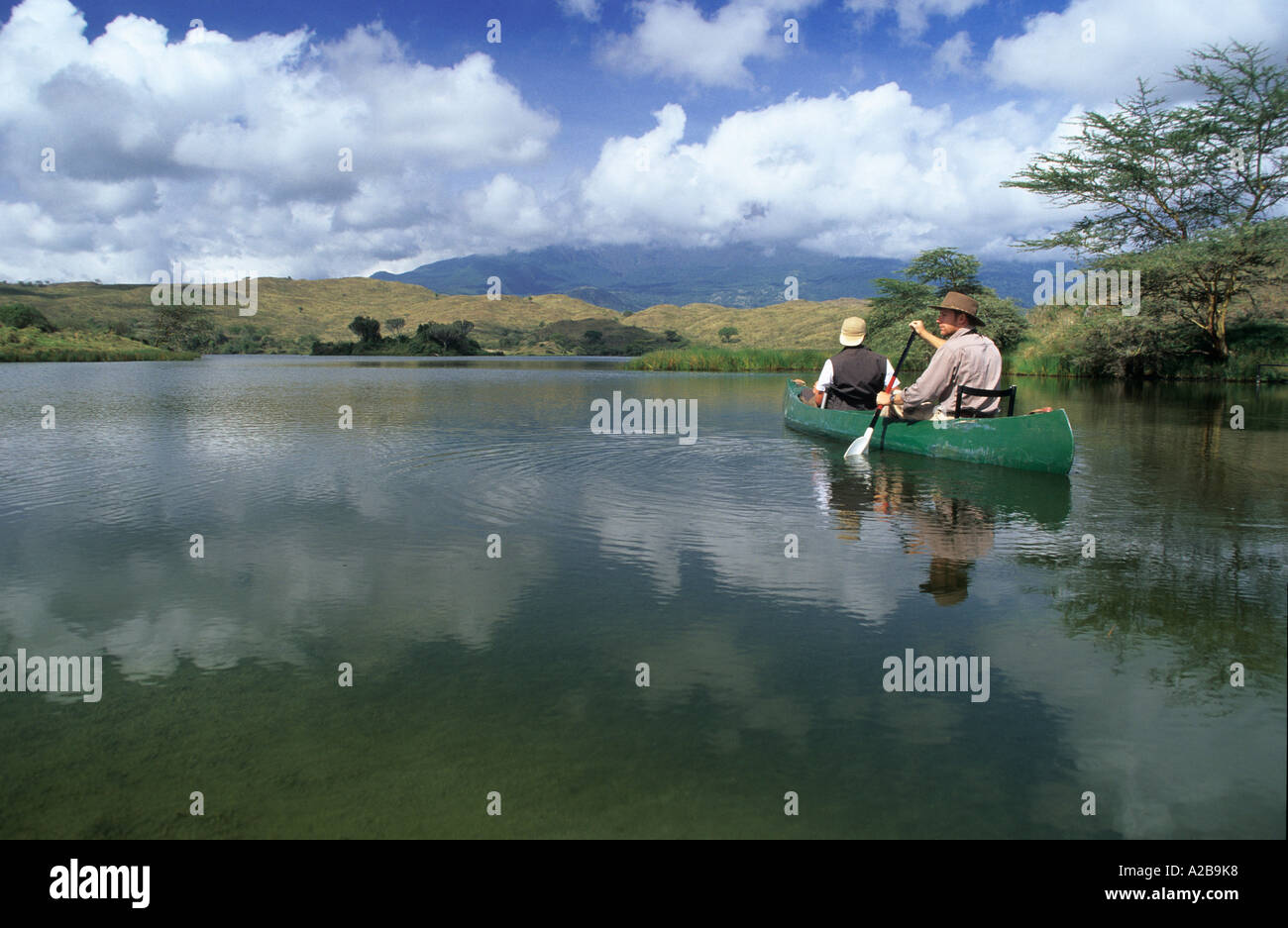 Canoe on a Momella Lake, Mount Meru, Arusha National Park, Tanzania ...