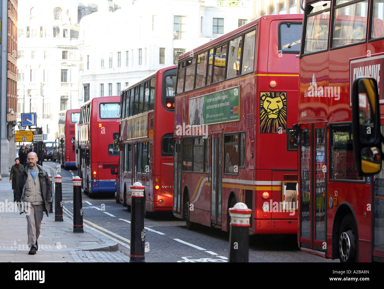 Red Buses queued up on Ludgate Hill London England UK Stock Photo - Alamy