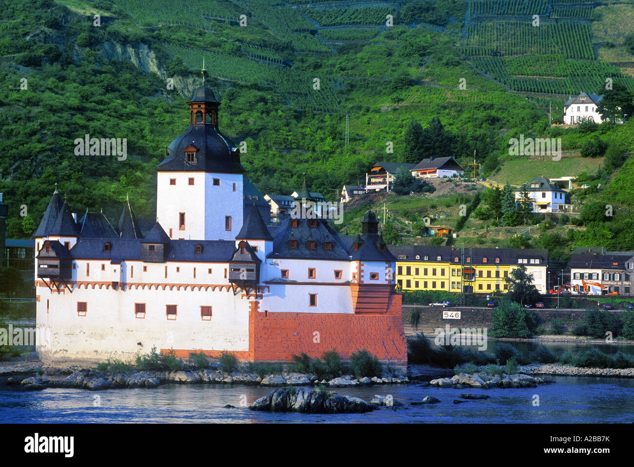 Pfalz castle in Rheine valley Germany Stock Photo - Alamy