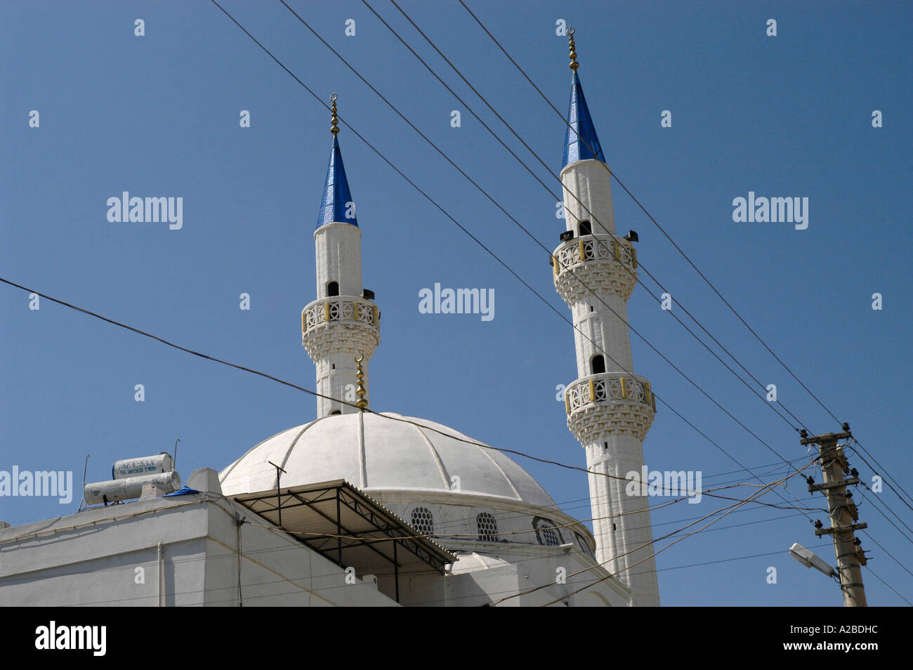 Twin calling towers on mosque in Bodrum in Turkey Stock Photo - Alamy