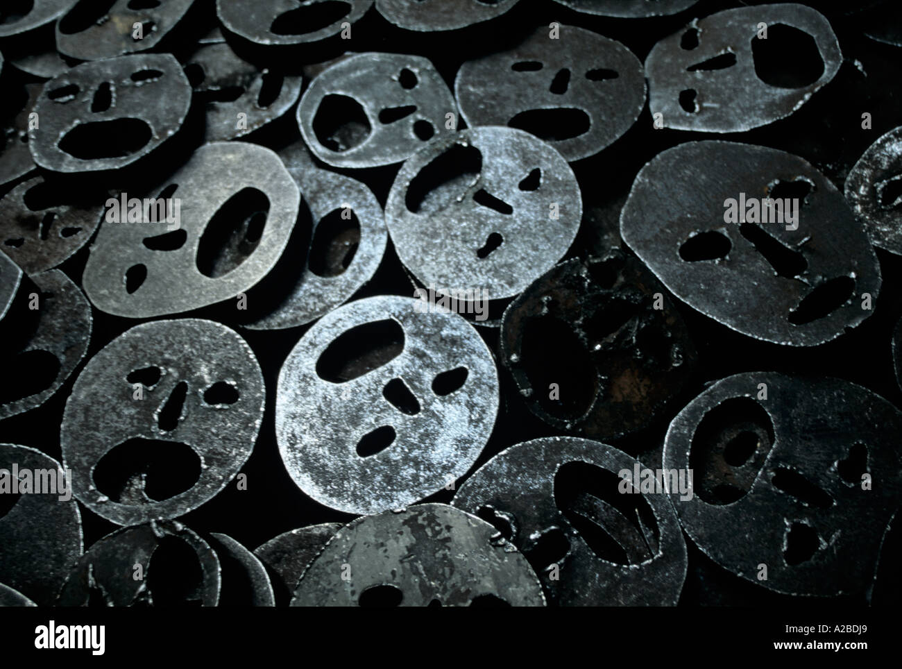 Detail of iron faces of the memory void Jewish Museum Berlin Germany ...