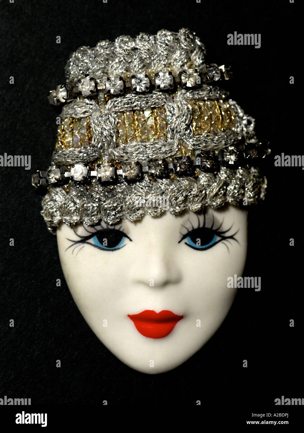 1950s Vintage Paste Rhinestone Metal and Plastic Face Brooch Stock ...