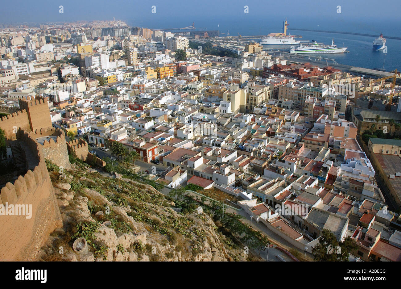 Panoramic view of Almería Alcazaba fortress & walls Almeria Andalusia ...
