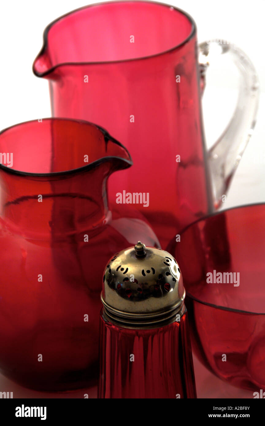 Vintage Victorian Cranberry Glass Glassware Stock Photo - Alamy