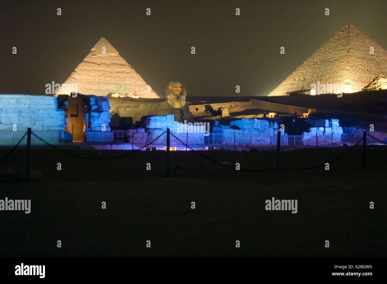 Light and Sound show of the Great Pyramids at Giza, Cairo, Egypt Stock ...