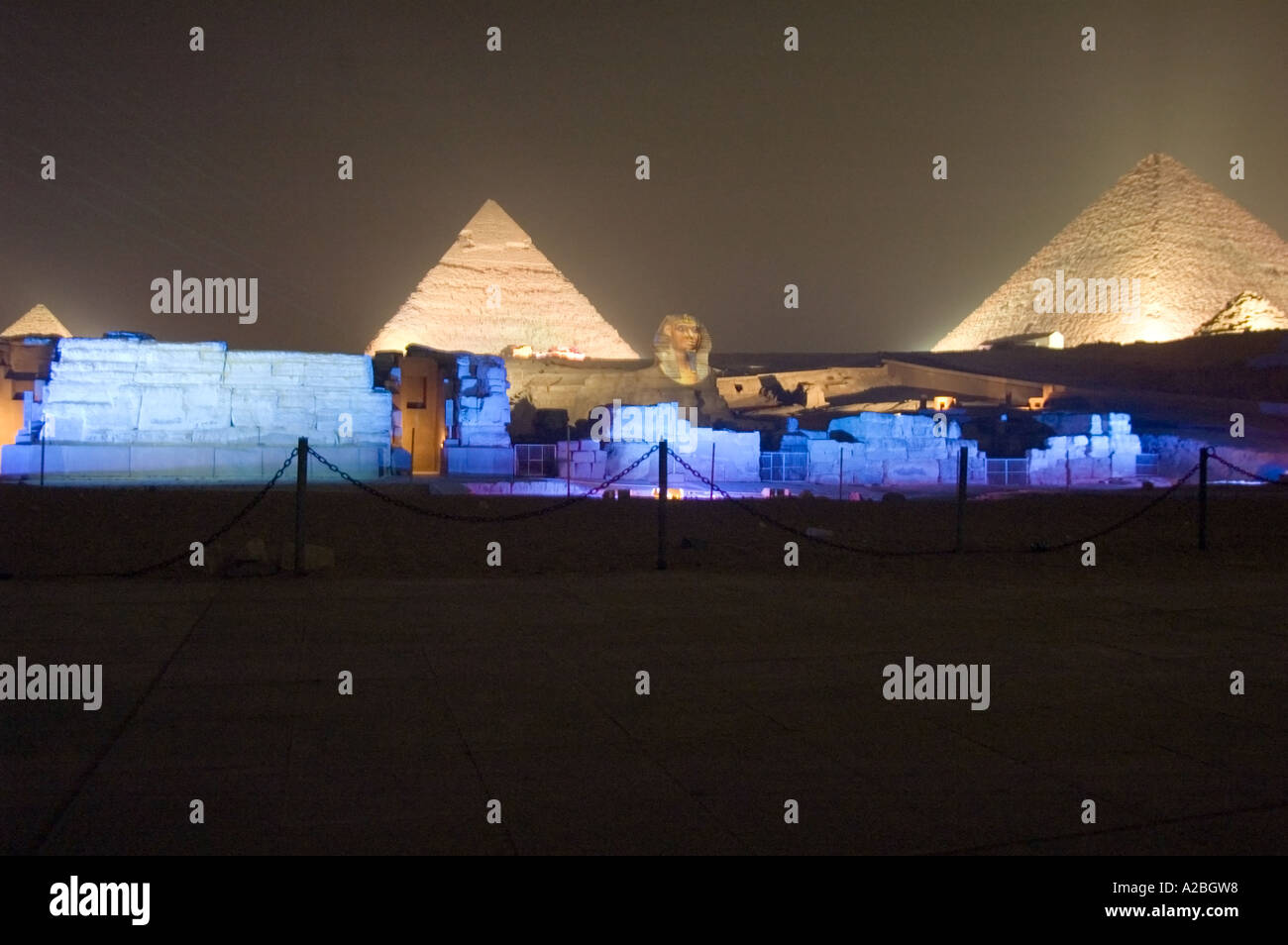 Light and Sound show of the Great Pyramids at Giza, Cairo, Egypt Stock ...