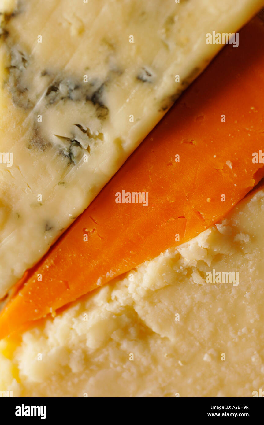 English cheeses stilton red leicester and lancashire Stock Photo - Alamy