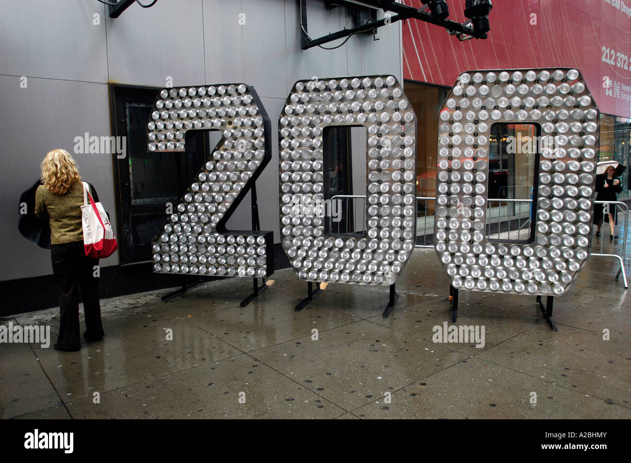 The seven foot tall numerals 2 0 0 wait for the arrival of the number 7 ...