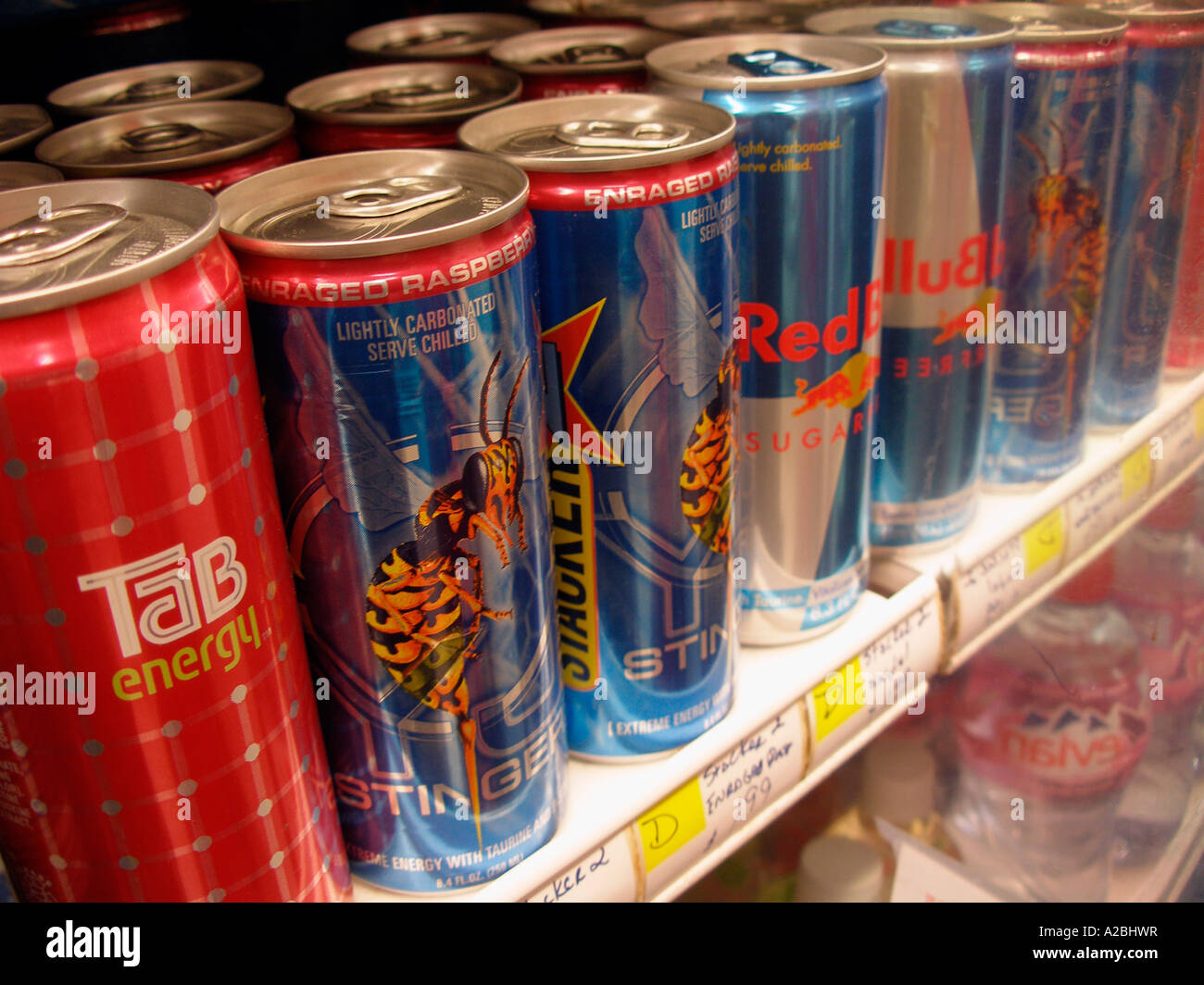 A collection of energy drinks on a supermarket shelf Stock Photo - Alamy