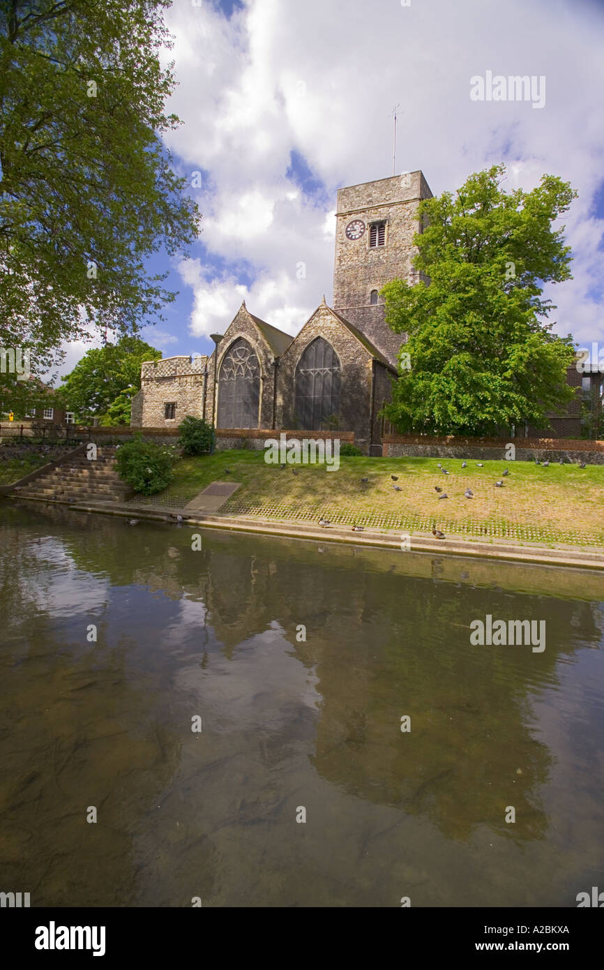 Holy Trinity Church Dartford from across the river Darenth Stock Photo ...