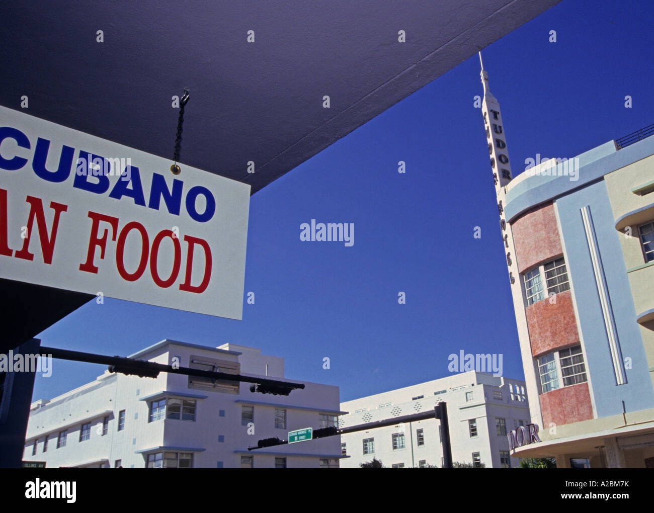cuban food sign and Tudor Hotel in South Miami Art Deco District near ...