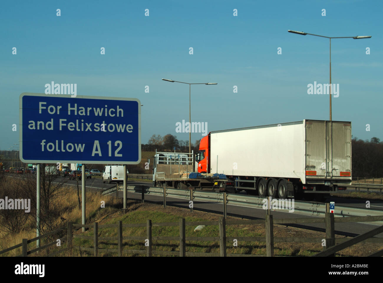 M25 motorway traffic sign advising route for A12 Stock Photo - Alamy