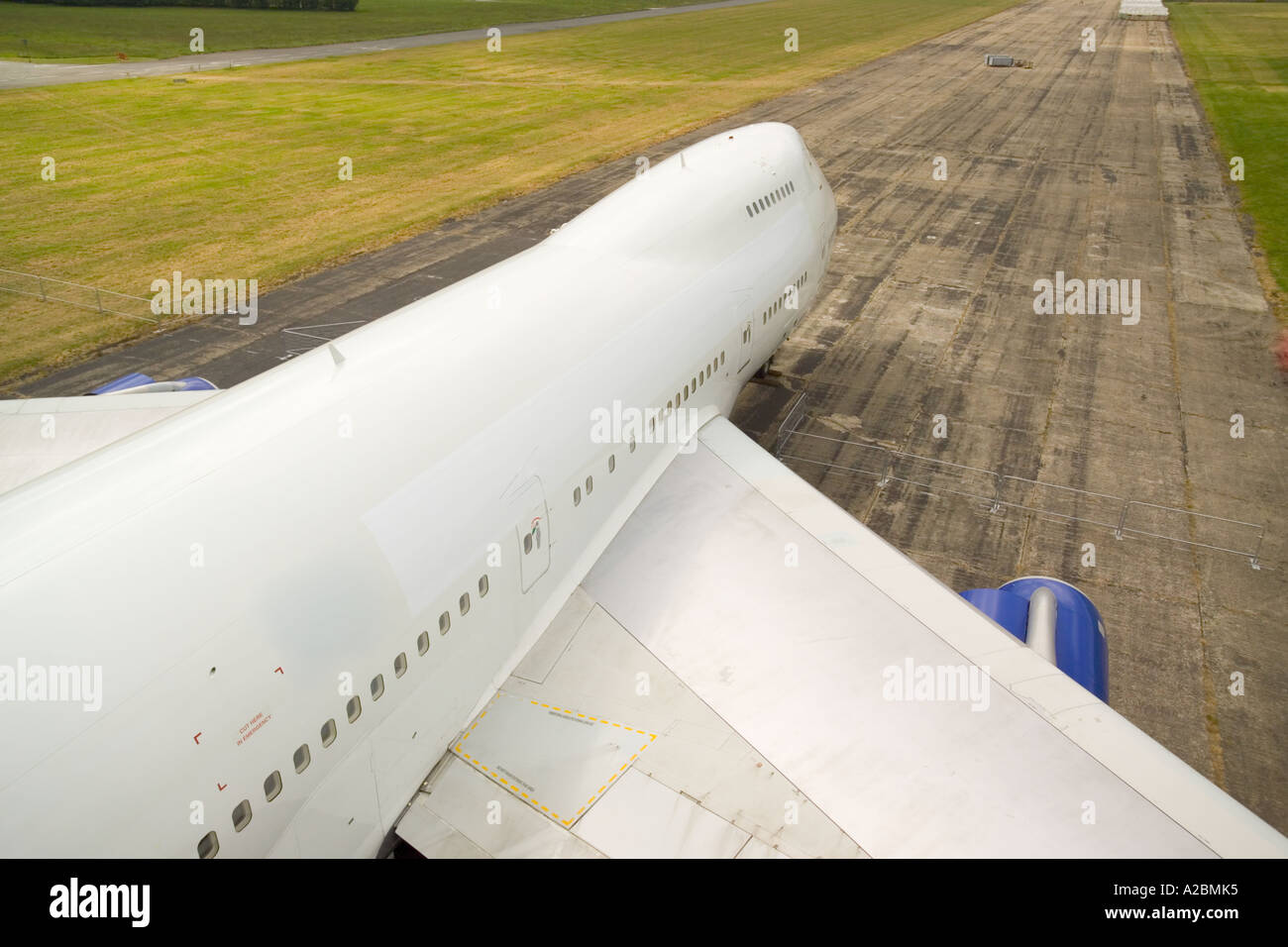Looking down on a Jumbo jet sitting on runway awaiting takeoff Stock ...