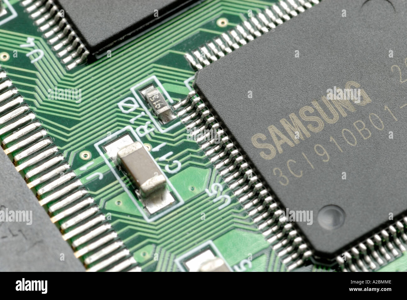 Circuit board and memory chips of a Compact Flash CF storage card Stock ...