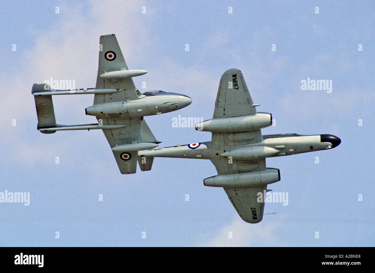 Formation flight of Gloster Meteor and de Havilland Vampire Stock Photo ...