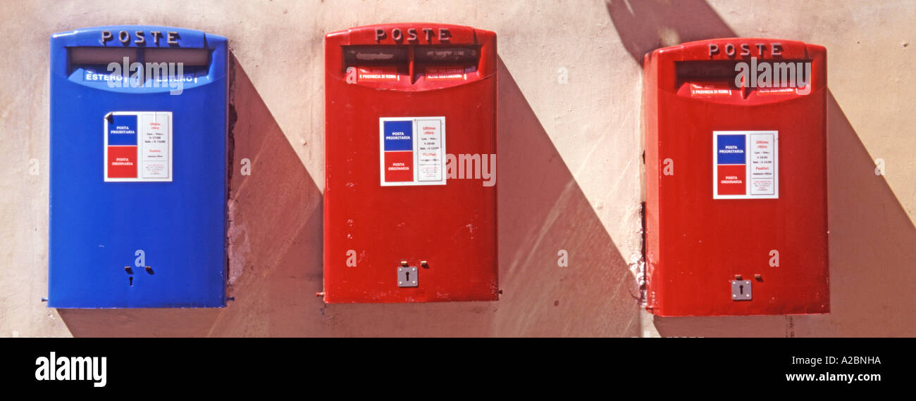 Blue And Red Post Boxes In Rome The Capital Of Italy Stock Photo - Alamy