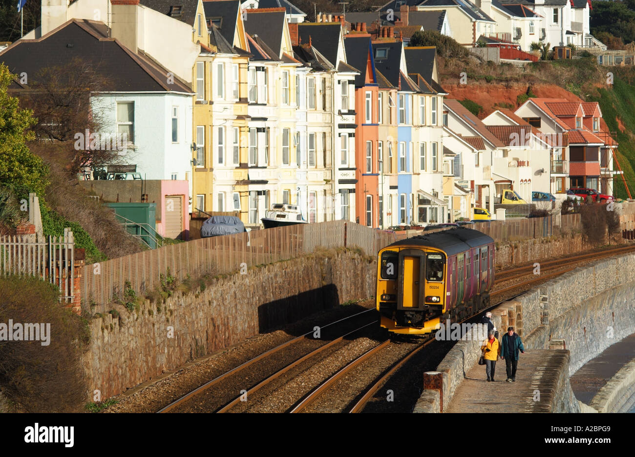 single carriage passenger train at Dawlish seaside resort Devon west ...