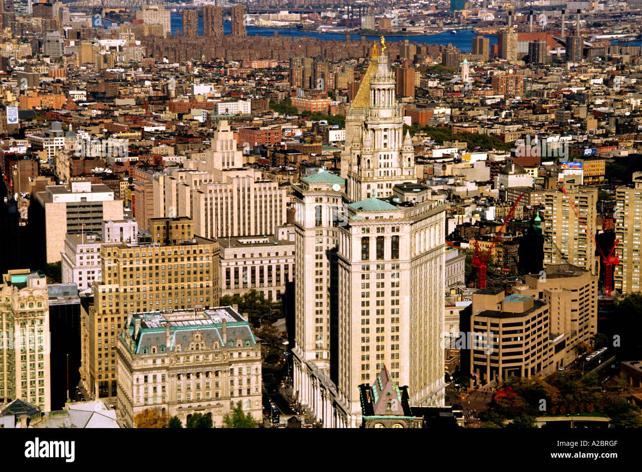Municipal Building New York City. Aerial urban landscape of Lower ...